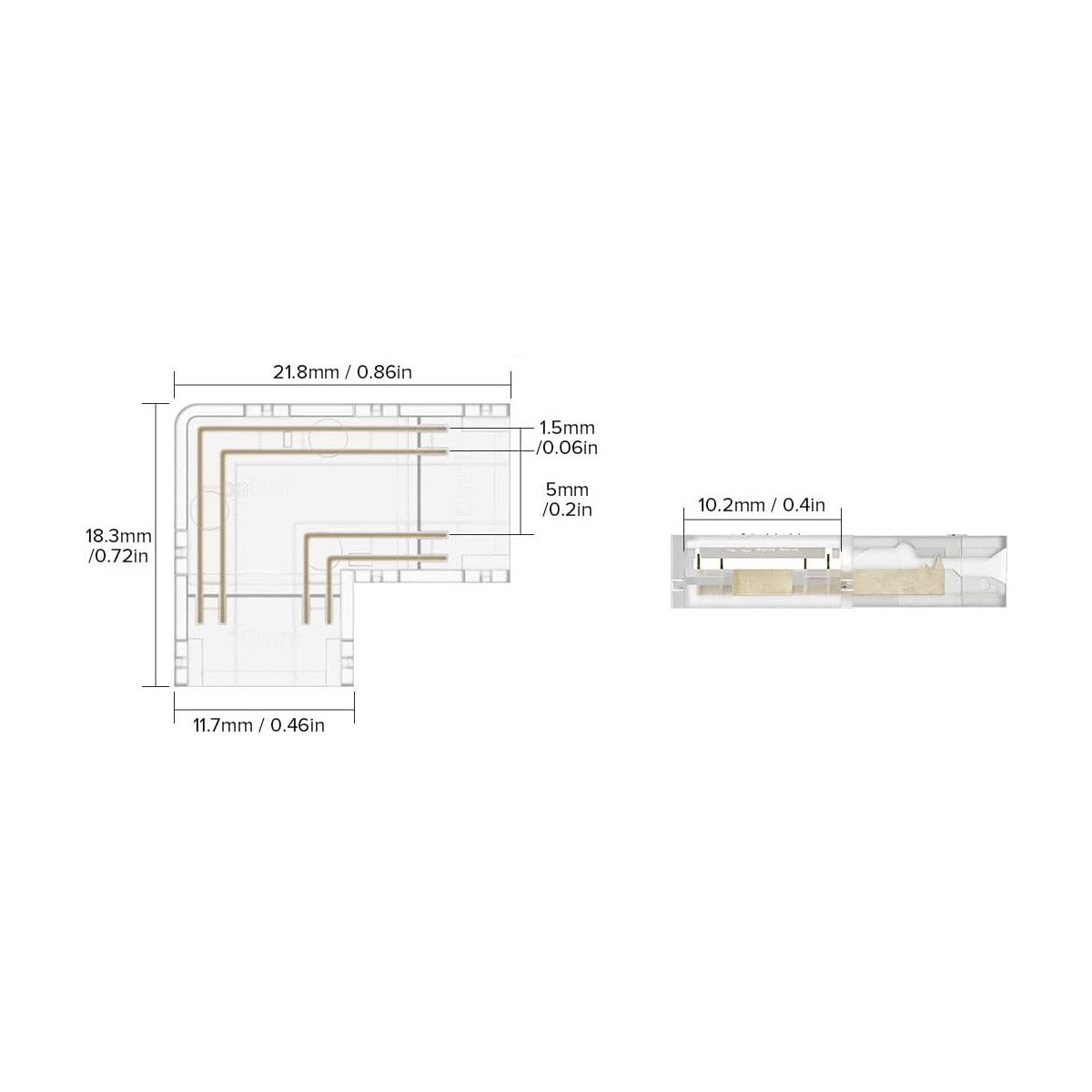 Conector en L para tira LED COB RGB 12/24V 10mm