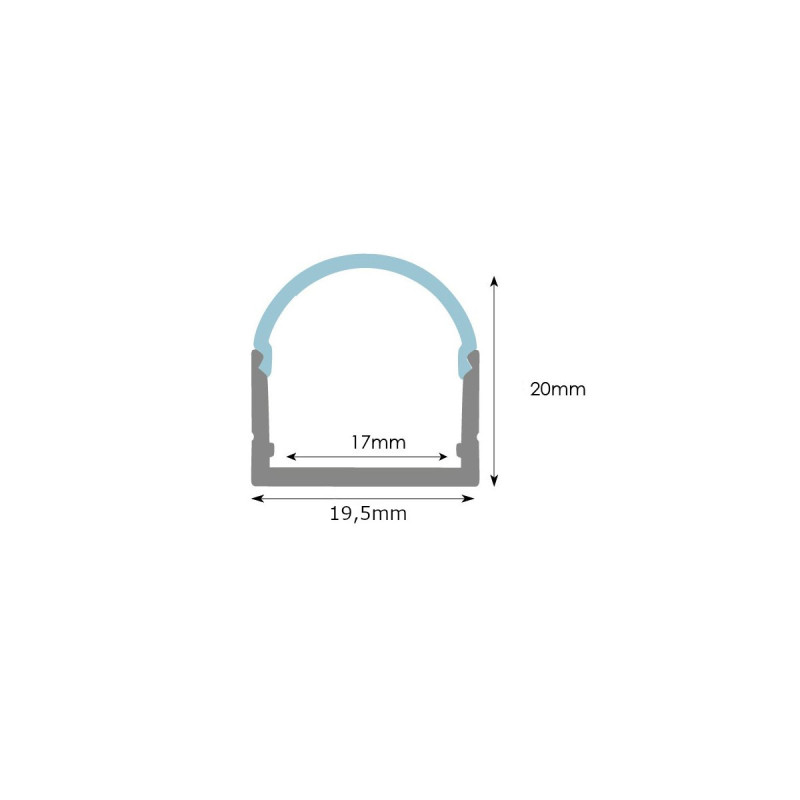 Rectangular aluminium profile LED strips, 20 x 21 x 2000mm