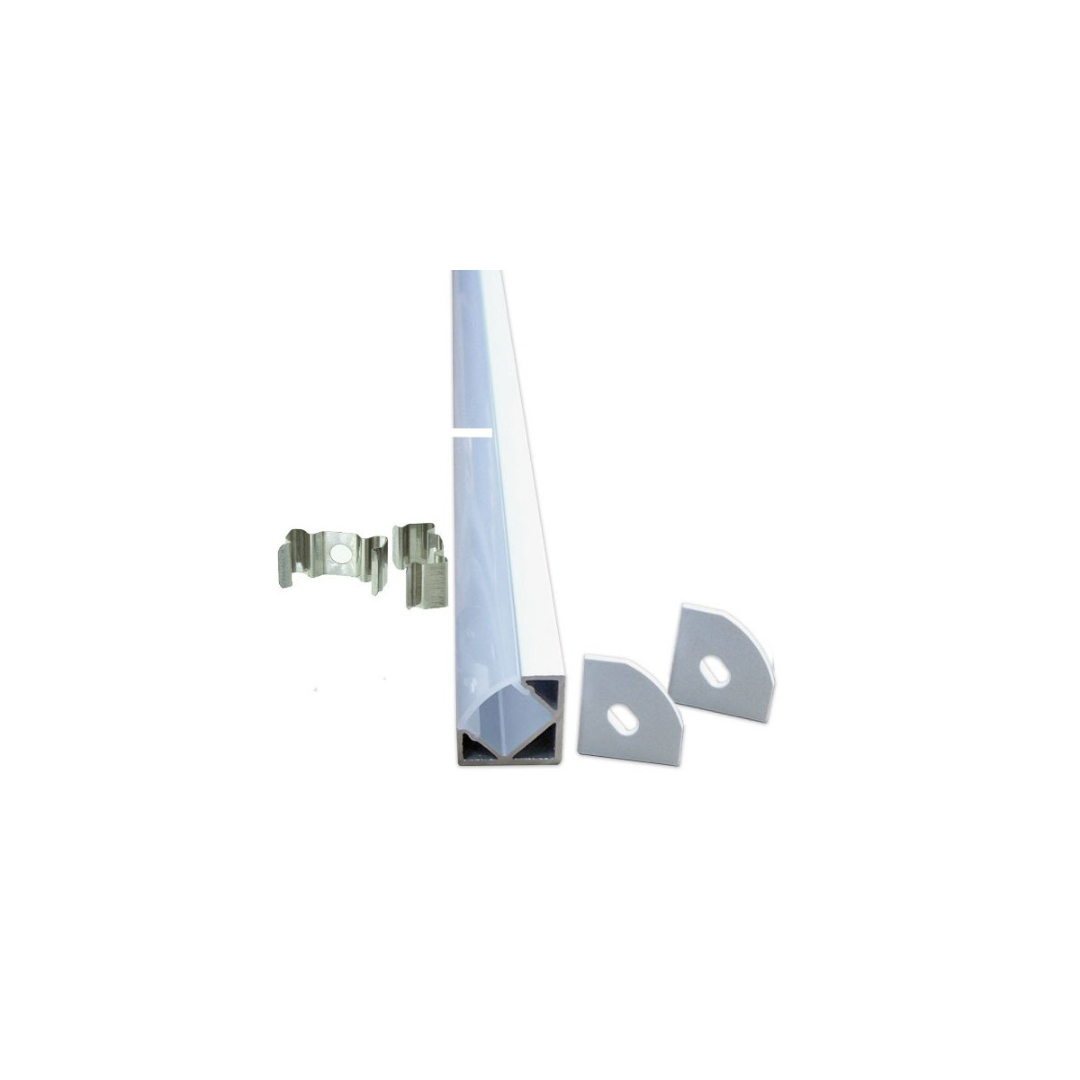 Perfil angular aluminio tira led 2 m, tapas finales, soporte, difusor